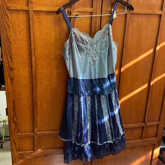 Dresses | Vintage Tea Dyed Navy And Blue Lace Slip Freepeople Esque ...